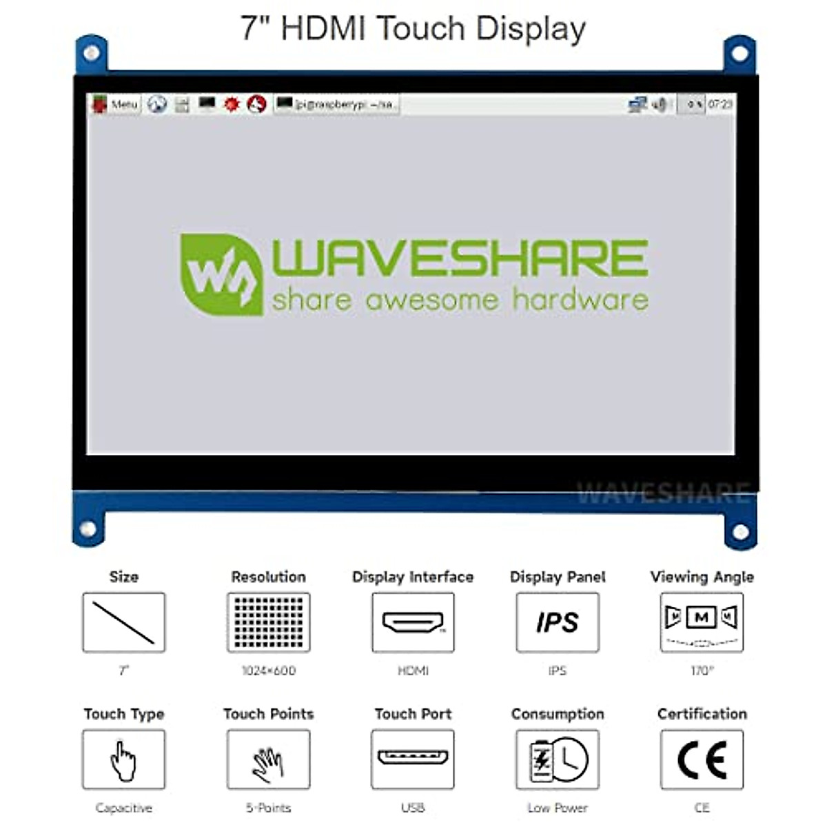 waveshare 7inch HDMI LCD (C) Capacitive Touch Screen Display Supports Various Systems for All Ver. Raspberry pi 3 Model B/3 B+ 2B/B+/B/A BeagleBone Black Banana Pi/Pro Video Photo Kit