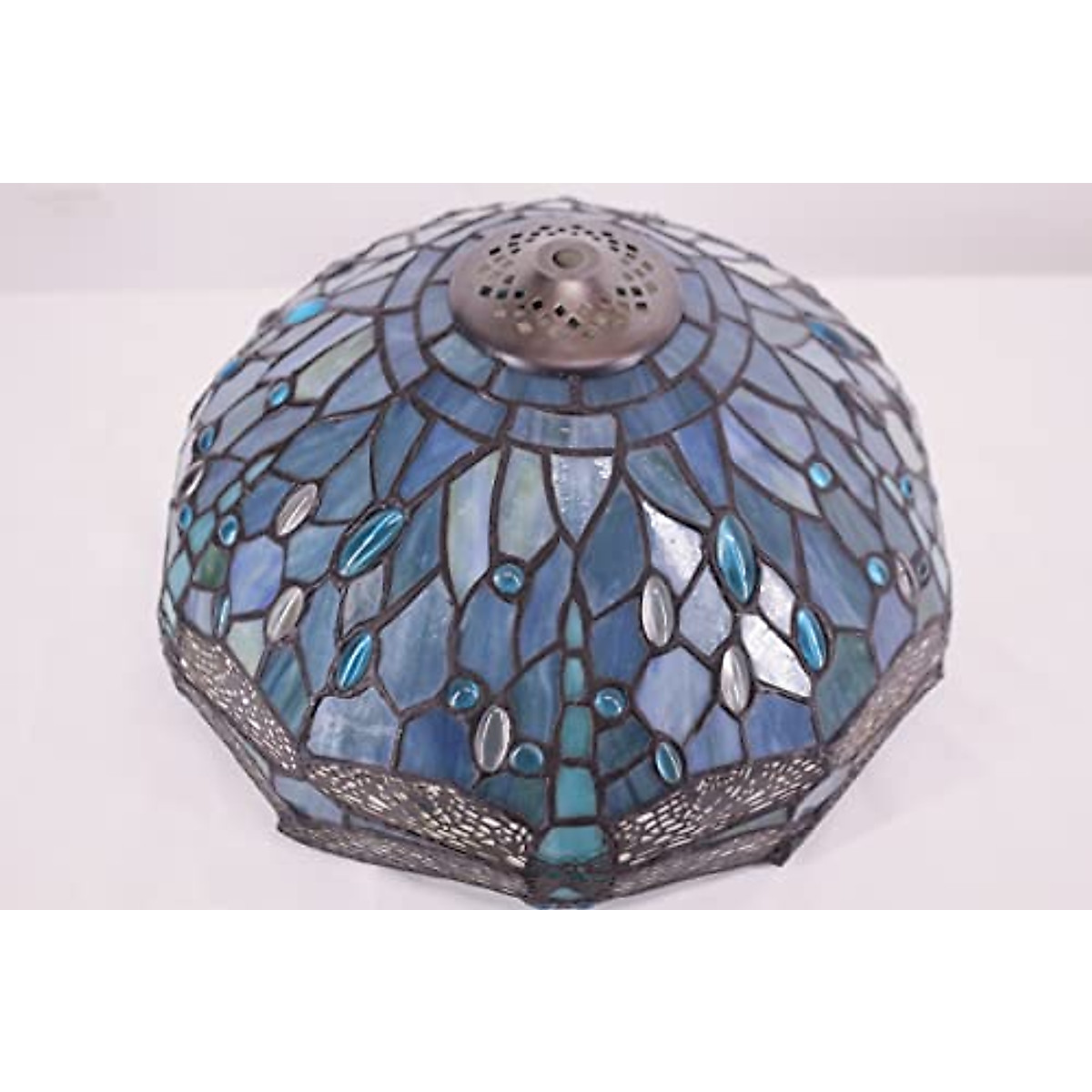 WERFACTORY Tiffany Lamp Shade Replacement 12X6 Inch Sea Blue Stained Glass Dragonfly Style Lampshade Only with Cap fit for Table lamp Pendant Light Ceiling Fixture (Part Not Included) S147 Series