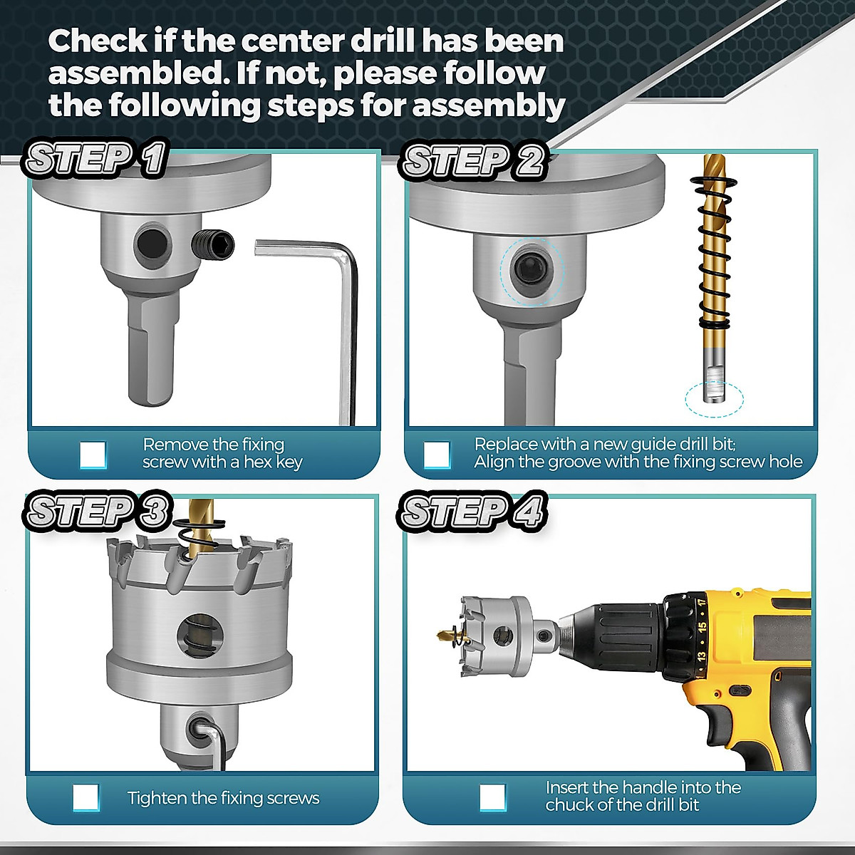 Zeliceka TCT 14 pcs Carbide Hole Saw Kit for Hard Metal, Heavy Duty Carbide Tungsten Carbide Tipped Hole Saw Set, with 1 Aluminum Box 2 Extra Pilot Drill Bits and 2 Hex Key