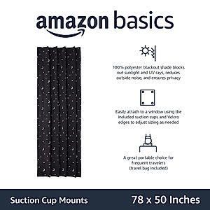 Amazon Basics Portable Window Blackout Curtain Shade with Suction Cups for Travel, Kids, and Baby Nursery - 50" x 78", Moon & Stars - 1-Pack