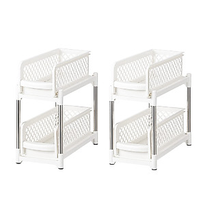 hoyiolad Under Sink Organizers and Storage,2 Tier Easy Access Sliding Drawer Bathroom Organizer,Multi-purpose Under Sink Organizer,Bathroom Counter Organizer,Kitchen Organization and Storage,White