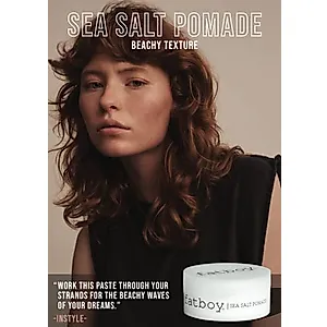 Fatboy Hair Sea Salt Pomade, Lightweight Hold for Texturizing Hair, Beach Wave Finish, All Hair Types, 2.6 Oz