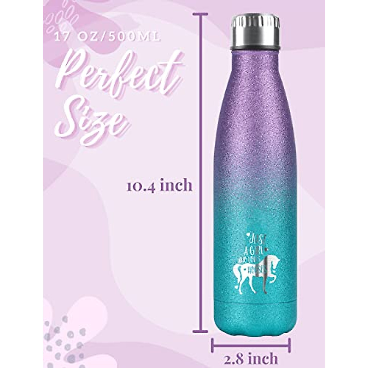 Onebttl Horse Bottle for Girls, Women, Insulated Stainless Steel Water Bottle, for Equestrian, Horse Lovers, Cowgirls, Perfect for Birthday, Back to School, Violet-Blue Gradient Glitter