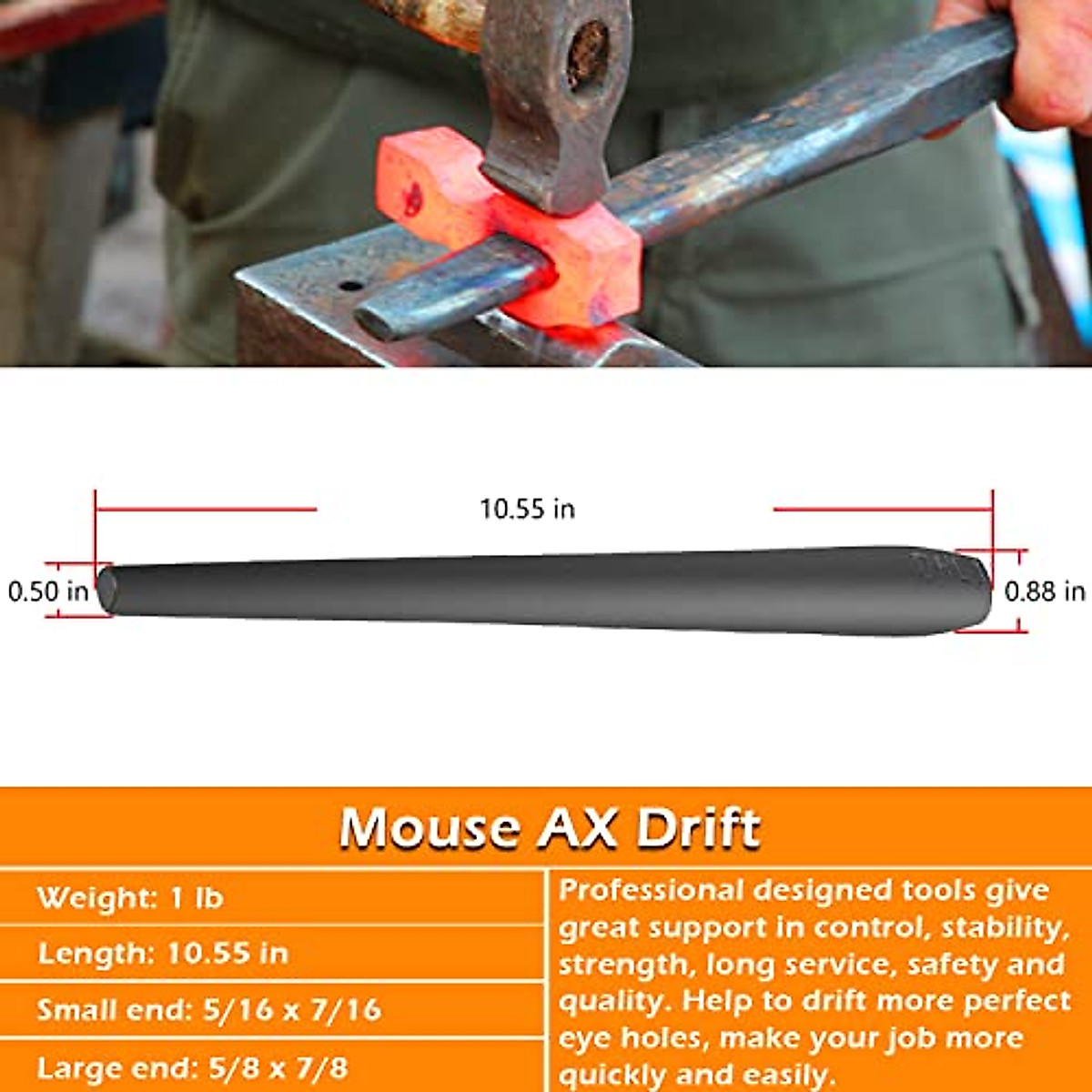 Blacksmith Drift Kit Blacksmith Hammer Eye Drift Tool Set Includes Knifemakers Tomahawk, Large Hammer and Mouse Axe Drift, Blacksmith Forging Tools, 3PCS