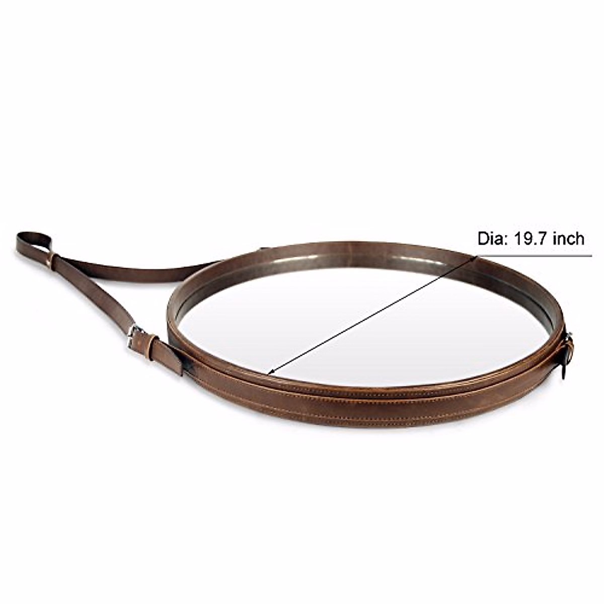 Gurfuy Round Hanging Mirror with PU Leather Strap Hanger Leather Framed Mirror for Home Decor Wall Mounted Large Circle Hanging Mirror for Entryway Bathroom Living Room Bedroom Washroom (Brown-20inch)