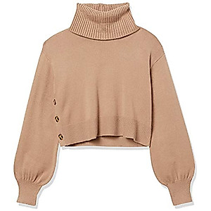 The Drop Women's @lucyswhims Long Sleeve Cropped Turtleneck Sweater, Praline, L