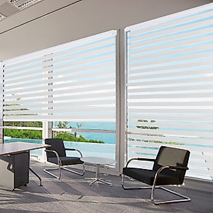 Joydeco White Sheer Zebra Blinds for Windows Cordless 70 Inch Wide,Privacy Light Filtering Dual Layer Roller Shades for Home Office Bedroom, 70" W×75" H