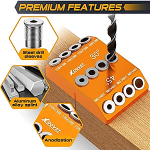 XDOVET 30 45 90 Degree Angle 4 Sizes Drill Jig for Angled Holes/Straight Holes, Drill Guide for Cable Railing Lag Screw Wood Post, Durable Aluminum Alloy Drilling Jig for Deck Stair Handrail