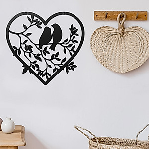 Moxweyeni Metal Bird Wall Art Decor, Birds on a Branch, 30 x 28 cm, Black, Wall Panel, for Living Room, Bathroom, Kitchen, Bedroom, Office, Modern, Unframed