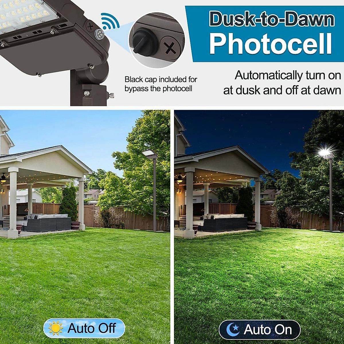 Xbuyee 150W LED Parking Lot Light with Dusk to Dawn Photocell, Dimmable LED Pole Light Outdoor Shoebox Lights with Slip Fitter Mount, 22500lm 150lm/W 5000K 100-277V IP65, 75W/100W/150W Adjustable, ETL