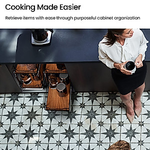 Home Zone Living Pull Out Kitchen Cabinet Organizer with 2 Tiers of Storage for Easy Access, 12”W x 20”D, Matte Black with Dark Brown, Virtuoso Collection