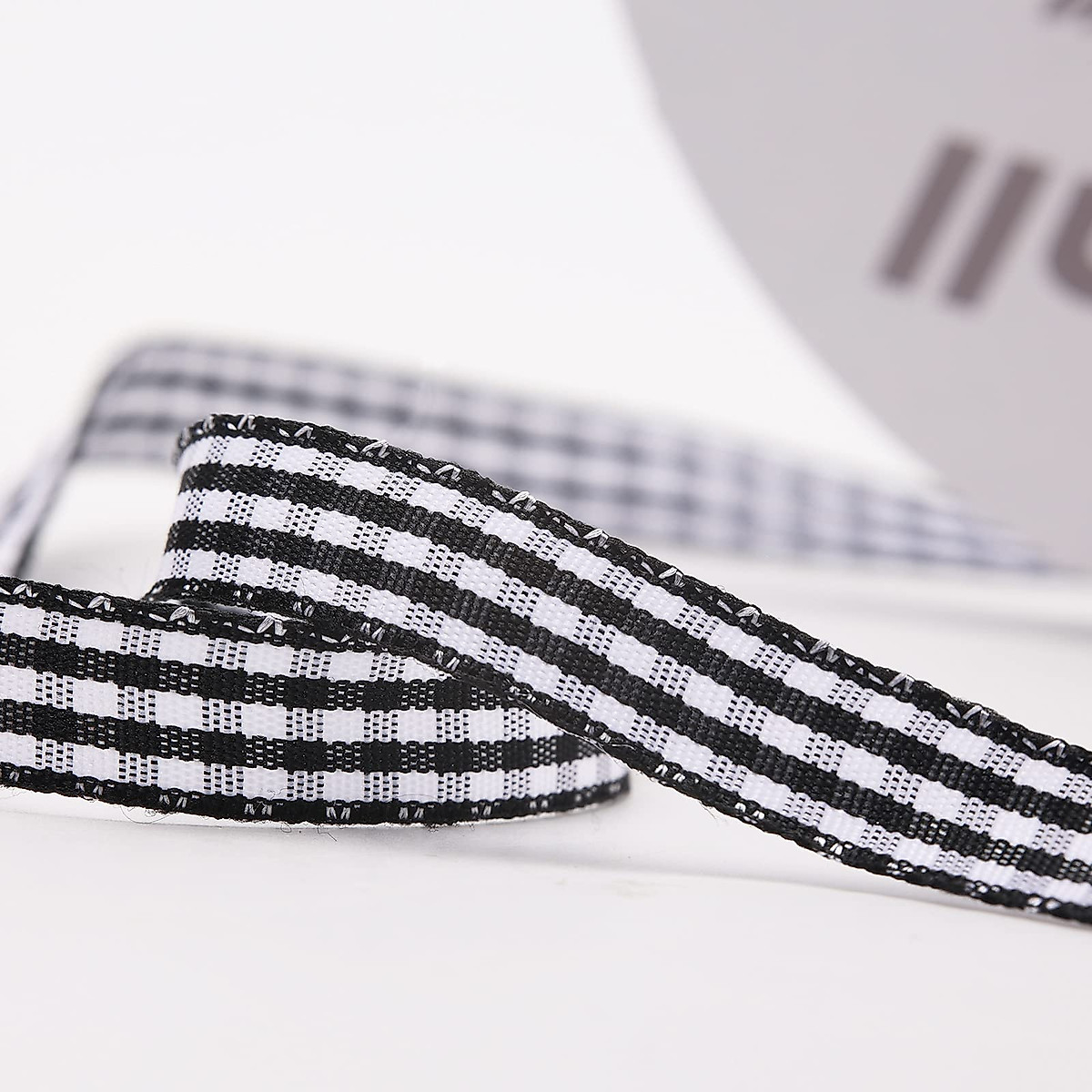 VGOODALL Black Gingham Ribbon, 3/8" x 50Yd Buffalo Checkered Ribbons Black and White Plaid Thin Crafts Ribbon for Decorations Gift Wrapping Picnic Hair Accessories