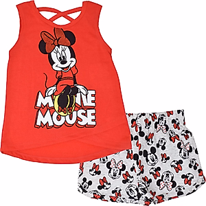 Disney Minnie Mouse Toddler Girls Tank Top and Active Retro Dolphin French Terry Shorts Red 4T