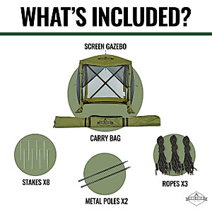 Hike Crew 6’ x 6’ Pop-Up Gazebo Screen Tent | Screened 4-Sided Instant Outdoor Canopy Shelter with Stakes, Ropes & Carry Bag for Camping, Sports & Picnic Table | UV Resistant SPF 50+