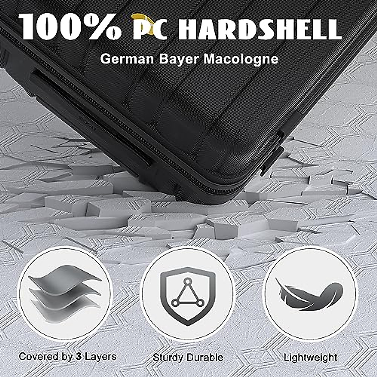 MGOB Checked Luggage 24 inch - Hard Shell Suitcase with Spinner Wheels, Lightweight PC Luggage with TSA Lock(Black, Checked-Medium 24-Inch