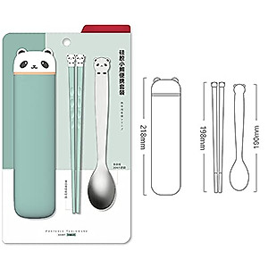 JinZu Portable Chopsticks Flatware Set, Silicone Lightweight Chopstick and Stainless Steel Spoon with Case, Reusable Portable Utensil for Camping,Traveling (Green)