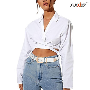 SUOSDEY Women's Leather Belts Vintage Western Belt Metal Tailed Faux Leather Ladies Belts for Jeans Pants white