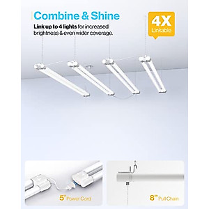 Sunco Linkable LED Utility Shop Light, 4500 LM, 5000K Daylight, 4 FT, 48 Inch Integrated Fixture for Garage, 40W Equivalent 150W, Surface + Suspension Mount, White