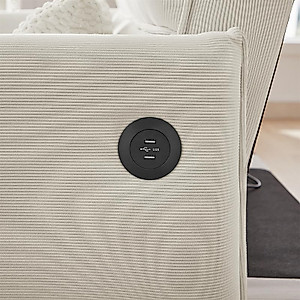 Futon Sofa Bed, 3 in 1 Sleeper Futon Couch Bed with Adjustable Backrest and 3 Pillows, Built-in 2 USB Ports, Futon Sofa Loveseat Sofa Bed Small Sofa for Living Room, Office, Ivory