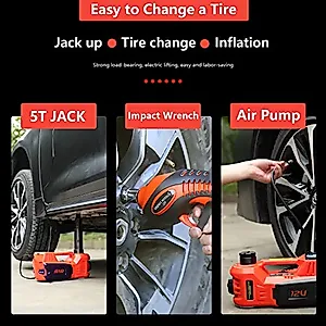 Mautyke Electric Hydraulic Car Jack Kit - 5 in 1 Air Floor Jack Stand Portable Trailer Truck Lift Jack Automatic Car Emergency Kit with Integrated Air Pump and Impact Wrench for Tire Changing