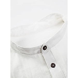 JMIERR Mens Casual Cotton Linen Texture Henley Shirt Short Sleeve Button Down Shirt Summer Beach Tropical Cruise Shirts US 43(L) White