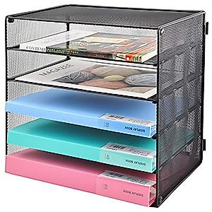 COSYAWN Paper Letter Tray Organizer, 5 Tier Mesh File Tray Desktop Paper Sorter, Black