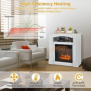 LDAILY 32" Electric Fireplace with Mantel, Freestanding Wooden Surround with 1400 W Fireplace Insert, 3D Realistic Flame, Remote Control, Overheating Safety System, Fireplace for Home RV, White