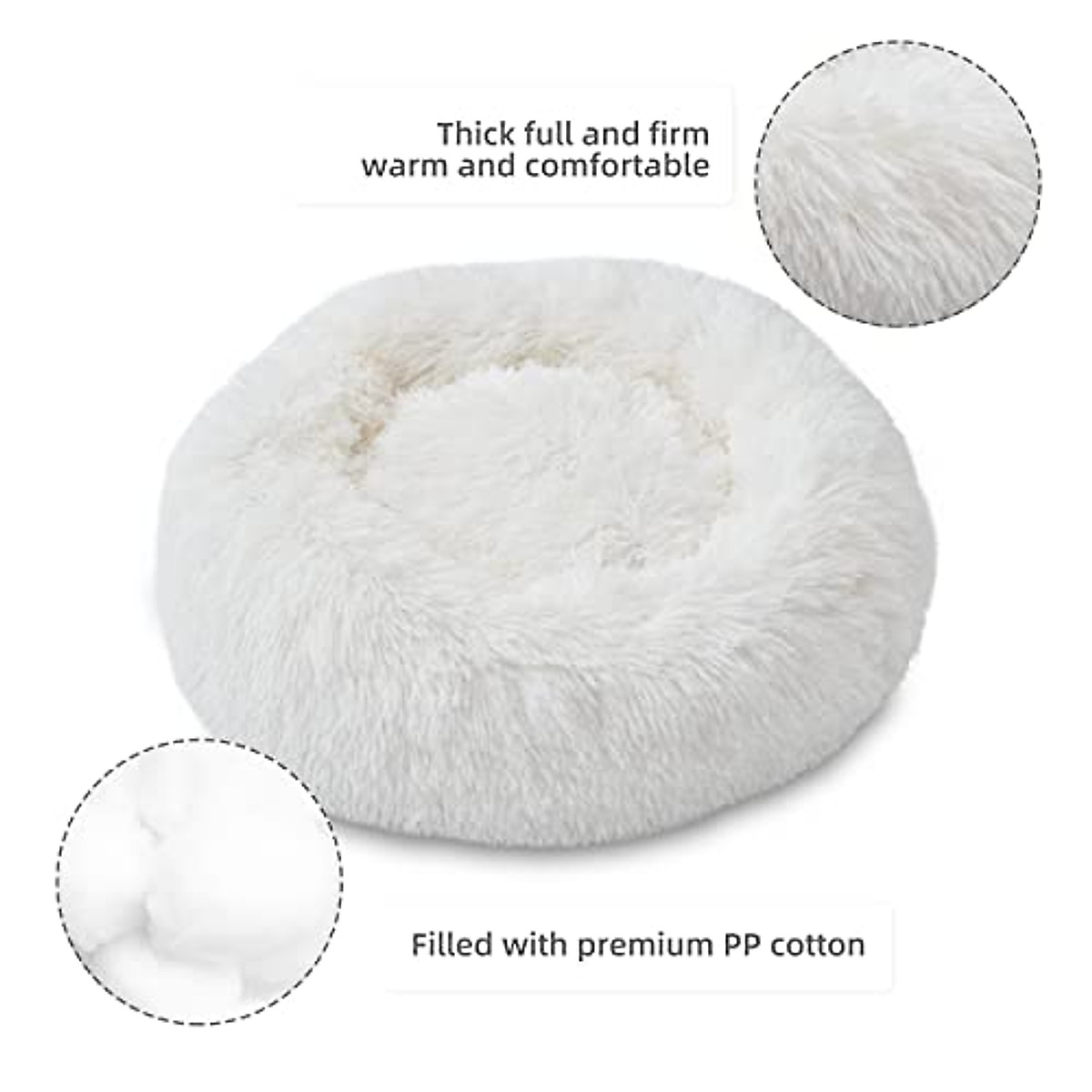 Aalklia Cat Bed Calming Soft Indoor,Washable,Anti-Slip Bottom,Cozy Plush Anti-Anxiety Fluffy Cuddler,20",White