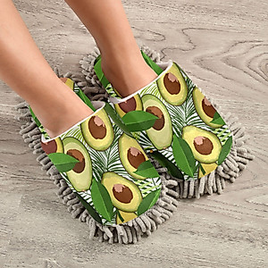 Avocado Tropical Leaves Mop Slippers Shoes Cover for Floor Cleaning Washable Hair Dust Dirty Cleaners Microfiber Mop Socks for Office House Kitchen