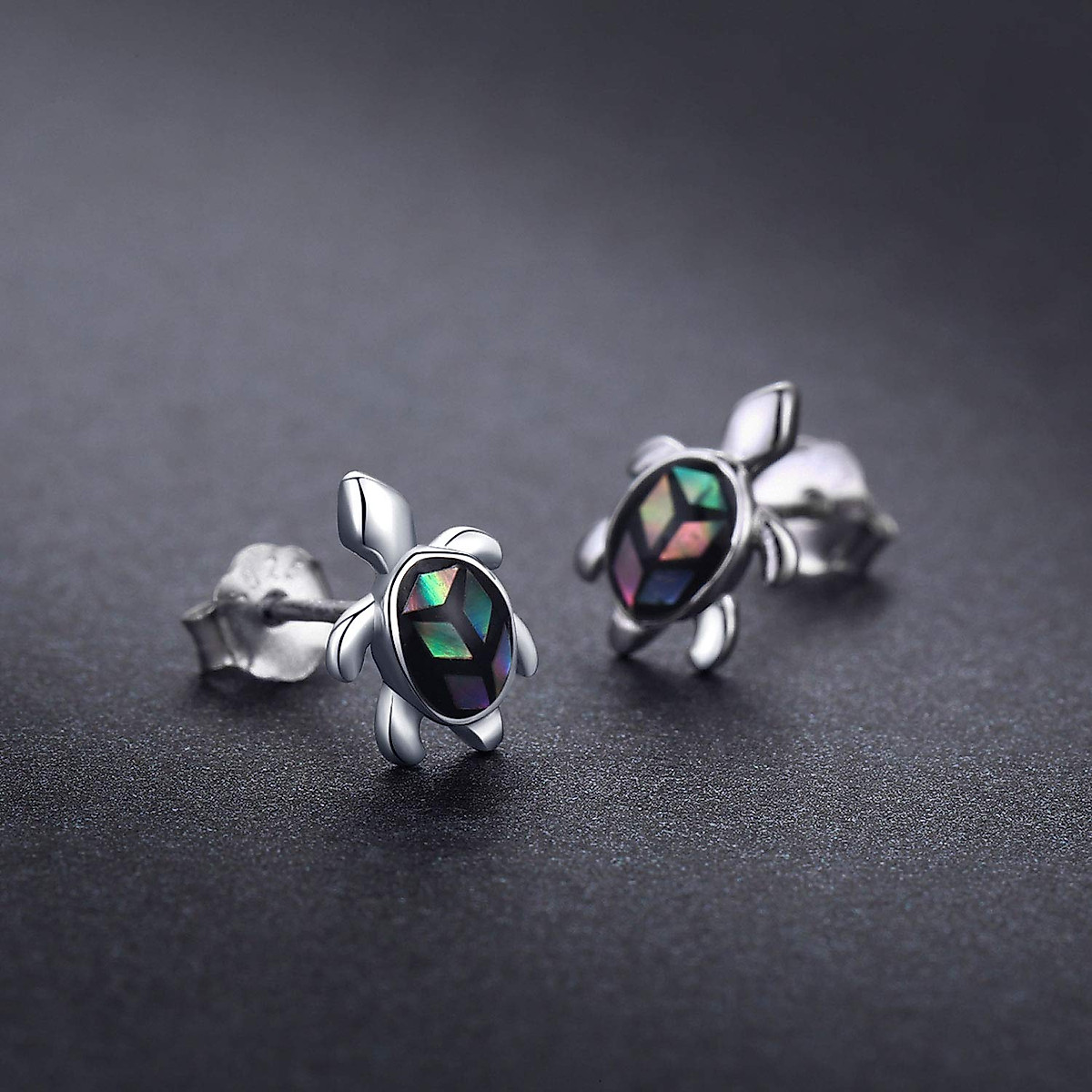 Cuoka Sea Turtle Earrings 925 Sterling Silver Abalone Shell Sea Turtle Stud Earrings,Hawaiian Ocean Beach Turtle Earrings Jewelry for Women Turtle Lovers