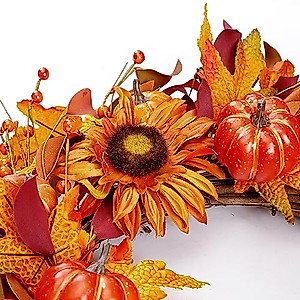 Sggvecsy Fall Wreath 22’’ Autumn Front Door Wreath Harvest Wreath with Pumpkin Sunflower Berry Maple Leaves Fall Decorations for Outside Indoor Wall Window Festival Thanksgiving Fall Autumn Decor