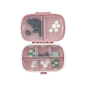 1Pack Travel Pill Organizer, 8 Compartments Portable Pill Case, Small Pill Box for Pocket Purse Portable Medicine Vitamin Container Pink