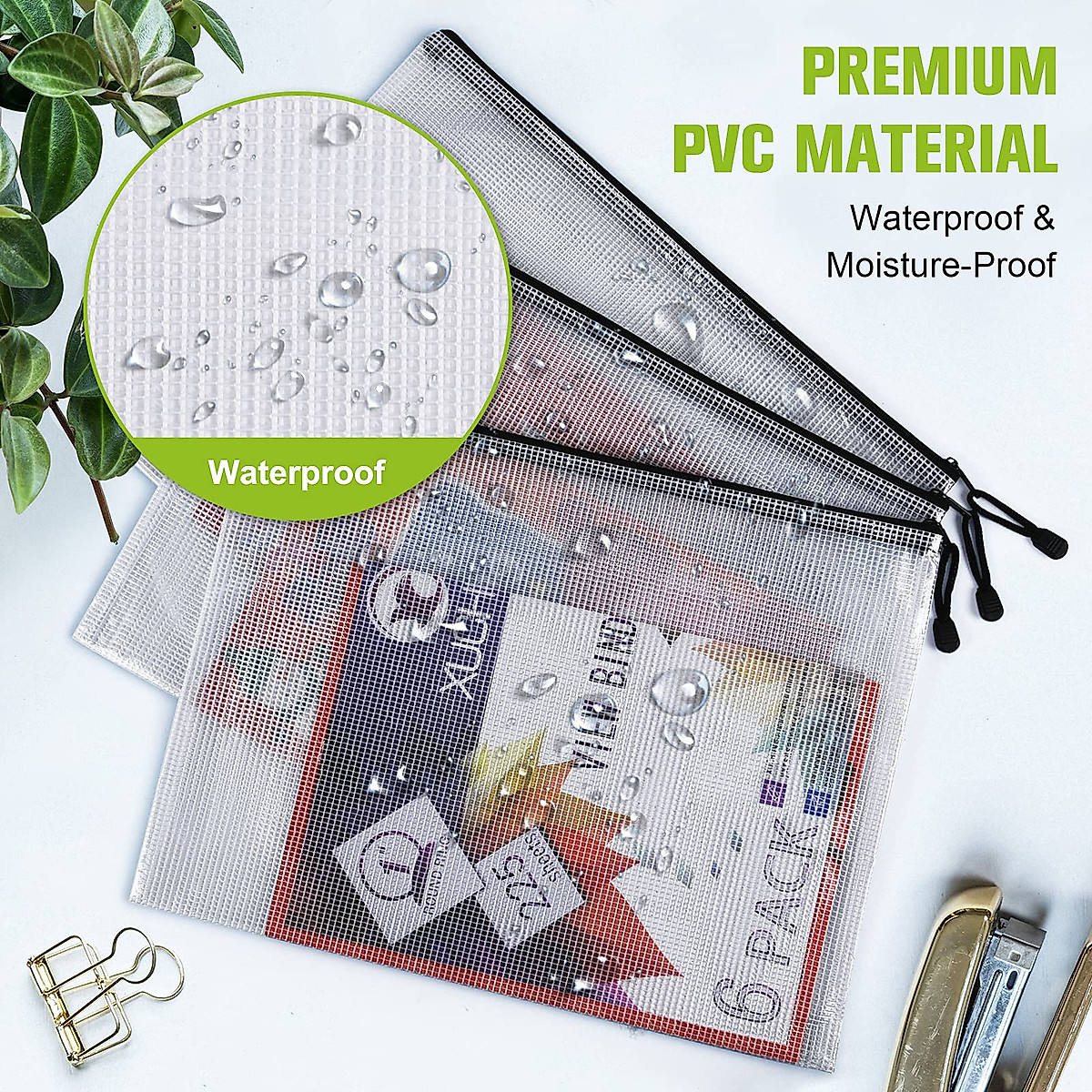 Mesh Zipper Pouch, 6PCS Waterproof Plastic Mesh Zipper Bag, A3 Size Tear-Resistant Document Pouch, Extra Large Zip File Bags, for School Office Supplies Home Travel Storage(17×12 Inch)