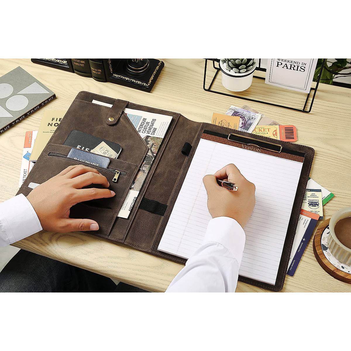 Personalized Leather Portfolio for Men, Engraved Leather Clipboard Portfolio Binder, Custom Leather Legal Pad Padfolio, Christmas Gift for His/Her (Clipboard, Grey-Standard)