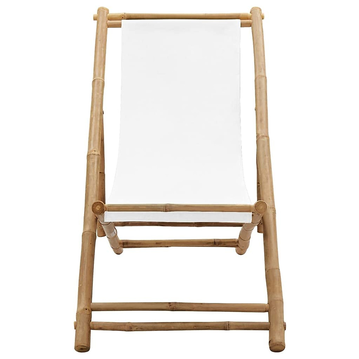CUSON Sling Chair Outdoor | Adjustable Folding Deck Chair | Patio Foldable Chair for Garden Beach Outside | White Bamboo and Canvas 44.1" x 23.6" x 29.5"