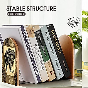 Pack of 2 Bookend Elephants Non-Slip Book Stand Wooden Bookshelf Books Holder for Home Desk Office Library