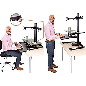 Stand Steady Techtonic Electric Standing Desk Converter wIth Triple Monitor Mount, 3 Screen Support, Quiet Sit-Stand Desk with Button Control, Keyboard Tray, Ideal for Gaming & Computer Work (Black)