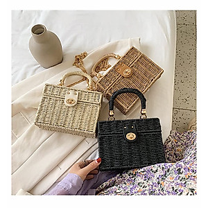 Handwoven Rattan vintage purse Bag Natural Chic Casual Handbag Beach Sea tote Basket Straw vacation Bag (Brown)