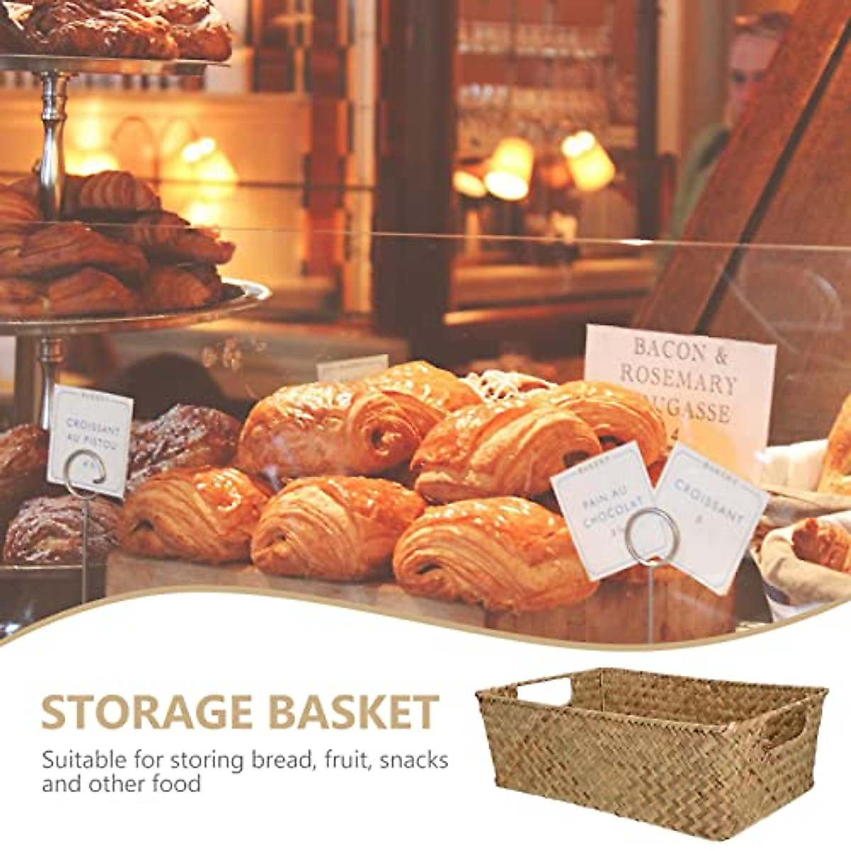 DOITOOL Large Woven Basket for Storage Natural Wicker Basket for Organizing, Wicker Storage Basket with Handle for Pantry, Hand Woven Basket for Bedroom, Living, Shelves, Beige, 33X23X11CM