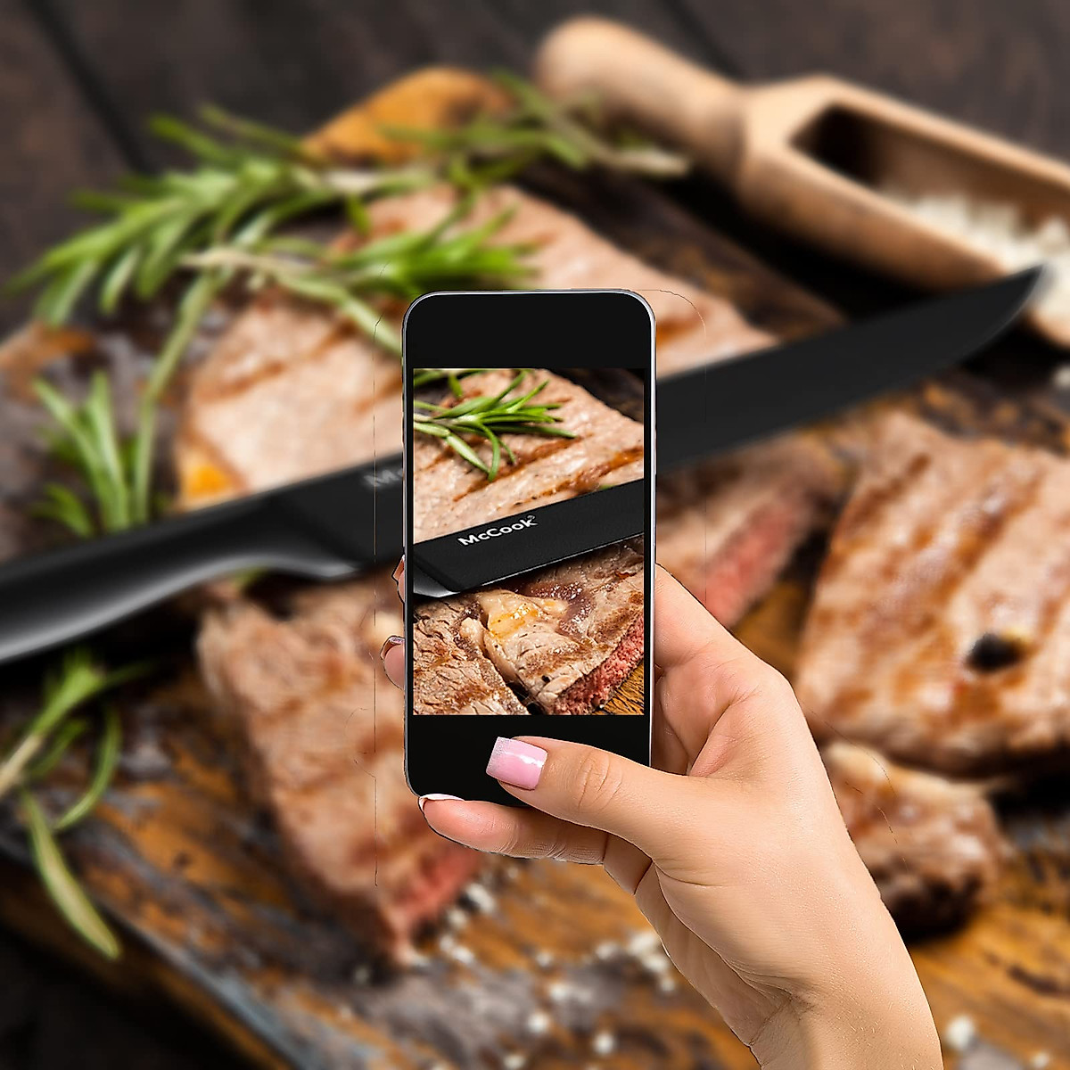 McCook MC59B Steak Knives Set of 6 + McCook Knife MC21Block