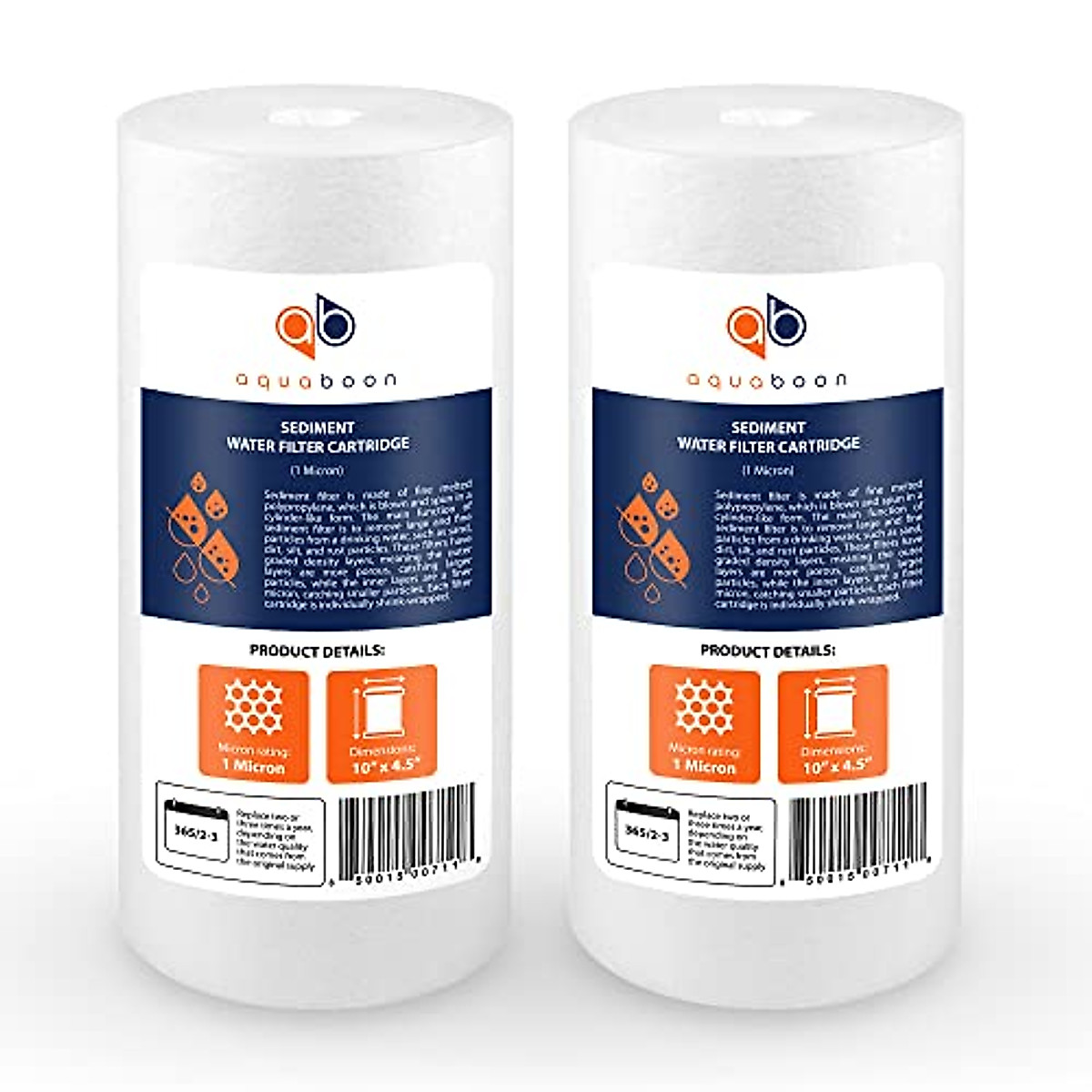 Aquaboon 2-Pack of 1 Micron 10" Sediment Water Filter Replacement Cartridge & Aquaboon 2-Pack String Wound Sediment Water Filter Cartridge | Universal Whole House 1 Micron 10 inch Cartridges