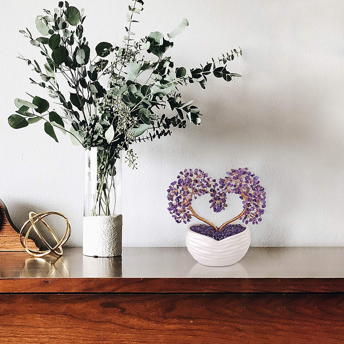 Jovivi Amethyst Crystal Heart Money Tree Healing Gemstone Bonsai Tree for Wedding Ceremony Reiki Balancing Energy Meditation Feng Shui Wealth & Good Luck Home Indoor Office Decor 7.87"-8.26"