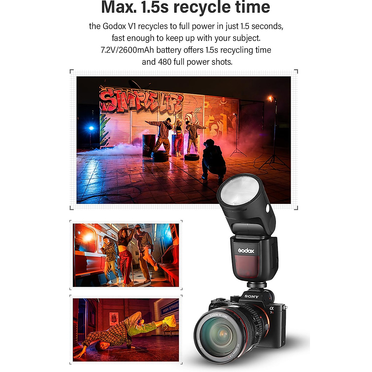 Godox V1-O TTL Flash Speedlite 76WS GN92 2.4G High-Speed Sync 1/8000s 2600mAh Li-ion Battery Round Head Camera Speedlight with Godox AK-R1 Accessories Kit Compatible for Olympus Panasonic Cameras