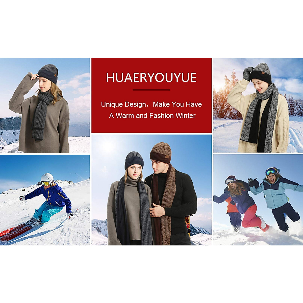 Winter Knit Beanie Hat Neck Warmer Scarf and Touch Screen Gloves Set 3 Pcs Fleece Lined Skull Cap for Men Women (black)