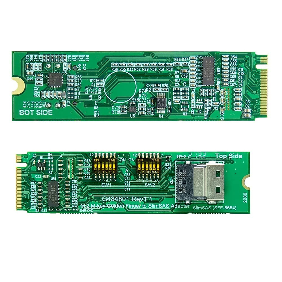 Micro SATA Cables|M.2 M-Key PCIe Gen4 to SlimSAS 4i (SFF-8654) Adapter with ReDriver for High-Speed Data Transfer