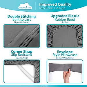DREAMCARE Sheets Full Size Bed - Cooling Bed Sheets - 6pcs Set - Full Sheet Set - Full Size Sheets - Full Size Sheet Sets Soft & Long Lasting 100% Fine Brushed Polyester with Side Pocket - Gray