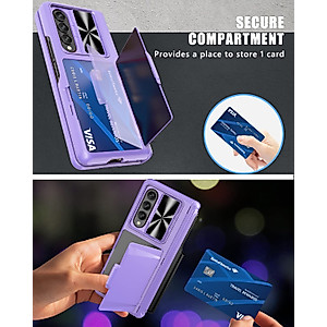 Vihibii for Galaxy Z Fold 4 Case with Card Holder & Sliding Camera Cover, S Pen Holder & Screen Protector & Magnetic Hinge Protection & Kickstand, Hard PC Phone Case for Samsung Z Fold 4 (Purple)
