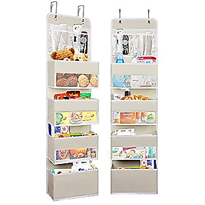 coastal rose Over The Door Organizer, 4 Large Pockets Hanging Nursery Baby Organizer Storage, Door Closet Organizers Shelves with 2 PVC Pockets for Bathroom, Pantry, Kids Clothes, Diaper(1 Pack)