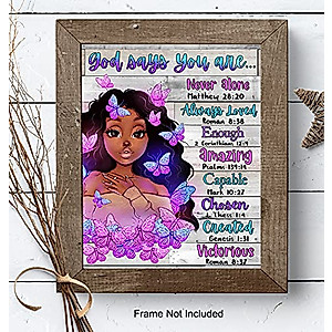 Black Girl Wall Art & Decor - African American Women Woman Teen Picture Poster Print - Cute Positive Affirmations - Inspirational Motivational Religious Gifts- Bedroom Living Room Home Office Bathroom