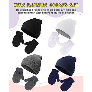 4 Sets Toddler Boys Hat and Glove Kids Winter Beanies with Gloves Warm Knitted Baby Beanie Hats Set Cuffed Skull Cap for Boys Girls